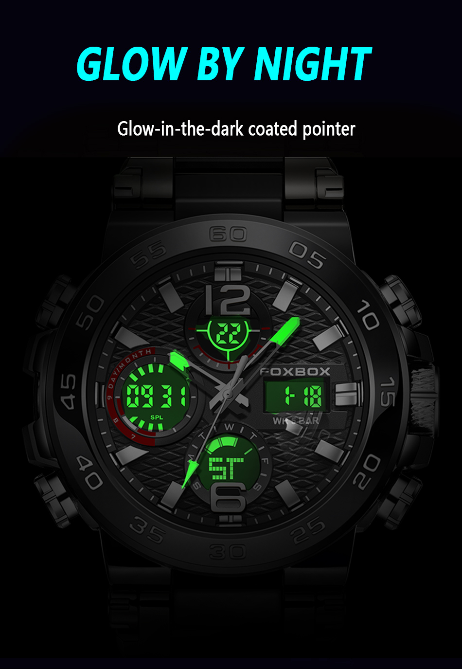 FOXBOX Watch original For Men LED Waterproof Sport Electronic Luminous ...
