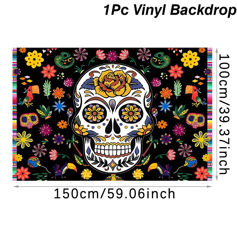 150*100cm Vinyl Day Of Dead Backdrop Skull Floral Photograph Background ...