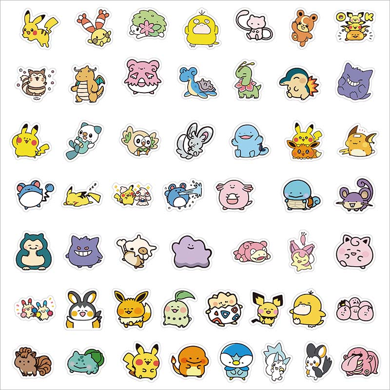 50pcs Cute Anime Pokemon Stickers for Kids Toys Waterproof Graffiti ...
