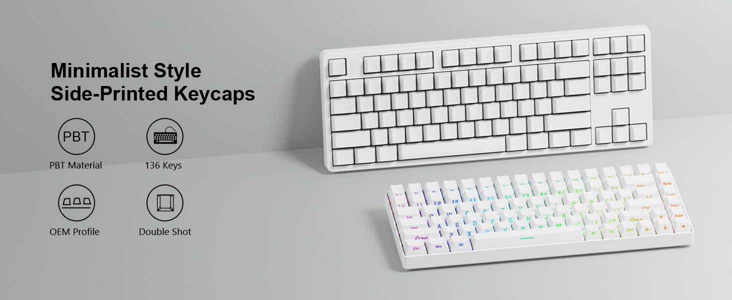 WOMIER 123 Keys White Shine Through Side Printed Keycaps, Minimalist ...
