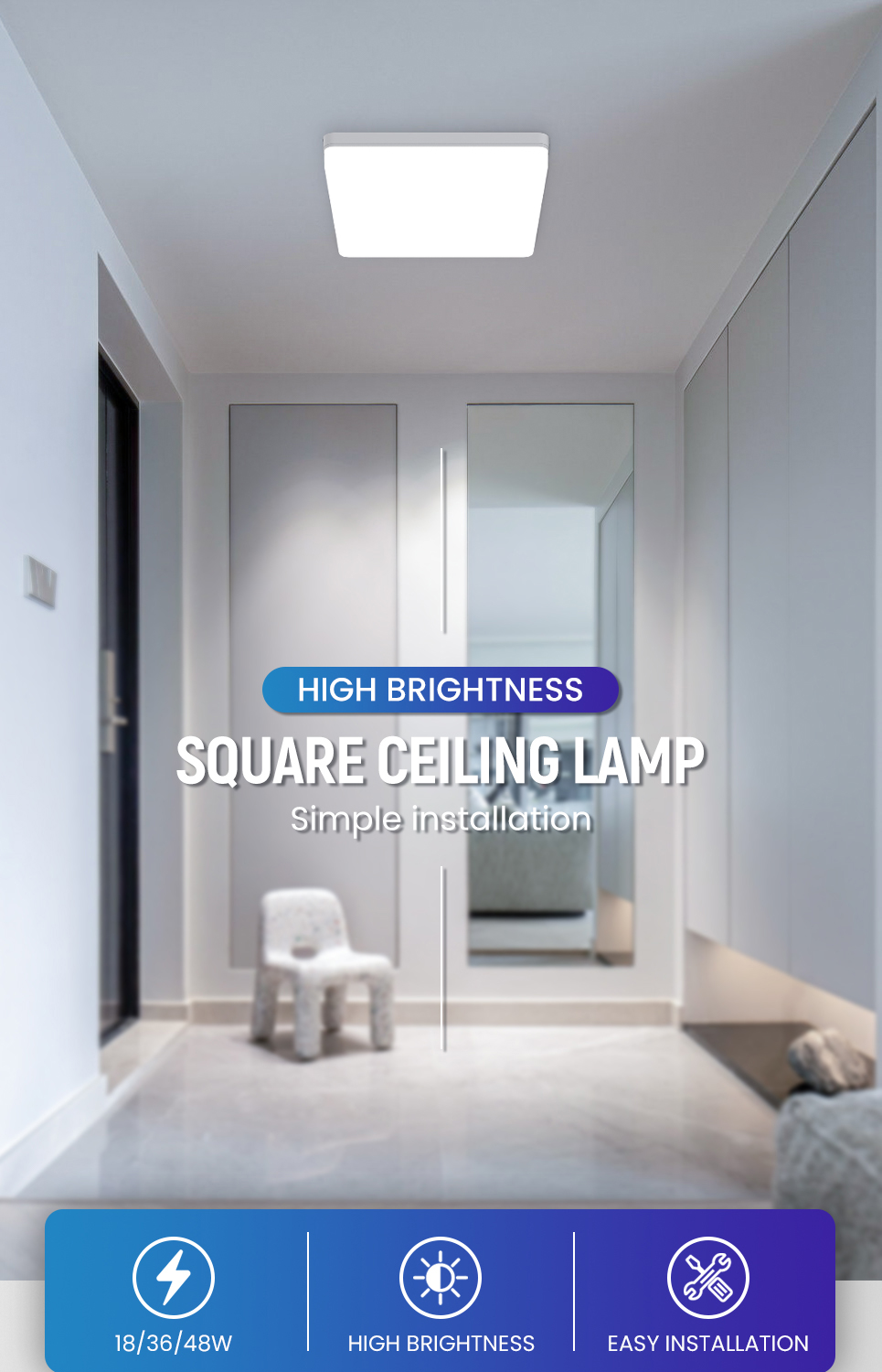 Square LED Ceiling Light 18W 36W 48W LED Light for Room Super Bright ...
