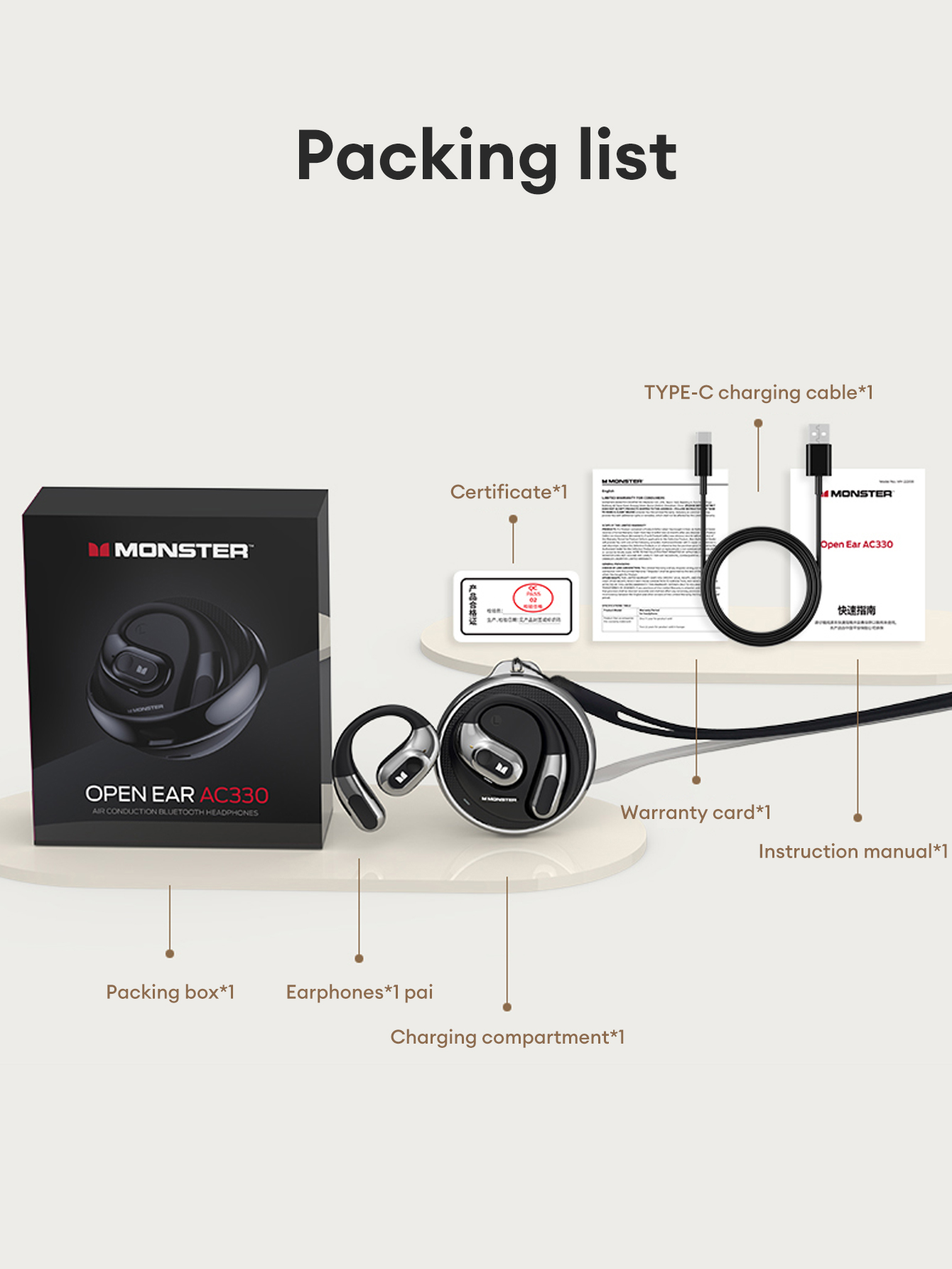 Monster AC330 Bluetooth Earphone HIFI Sound Quality Smart Touch Noise ...