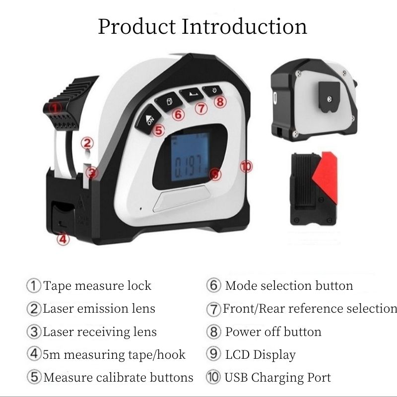 3-in-1 Infrared Laser Tape Measuring Instrument Handheld Electronic Digital Tape Measure With ...
