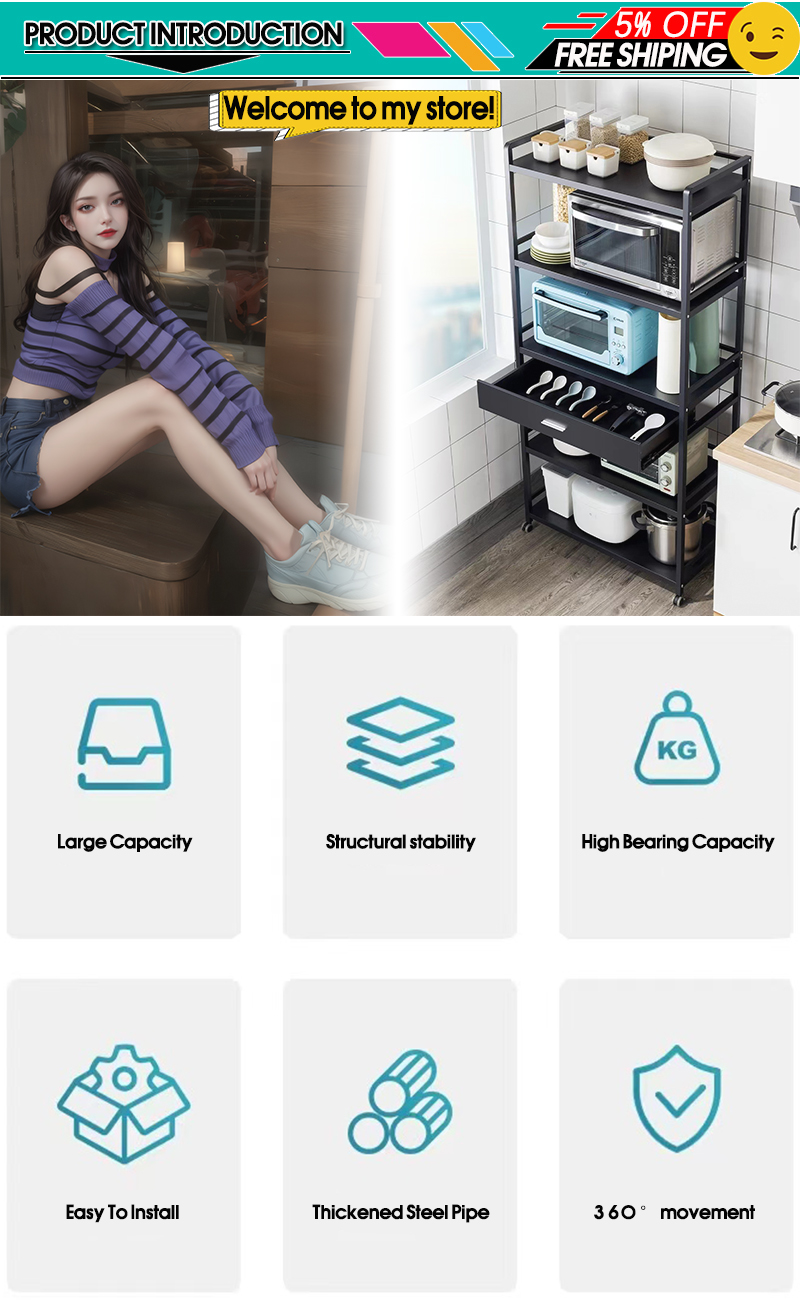 Movable White Kitchen Rack Shelf Antirust Metal Drawer Rack Antirust ...