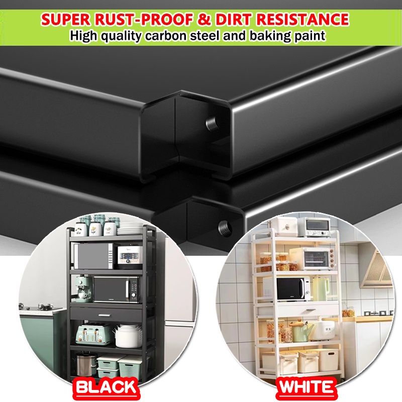 Movable White Kitchen Rack Shelf Antirust Metal Drawer Rack Antirust ...