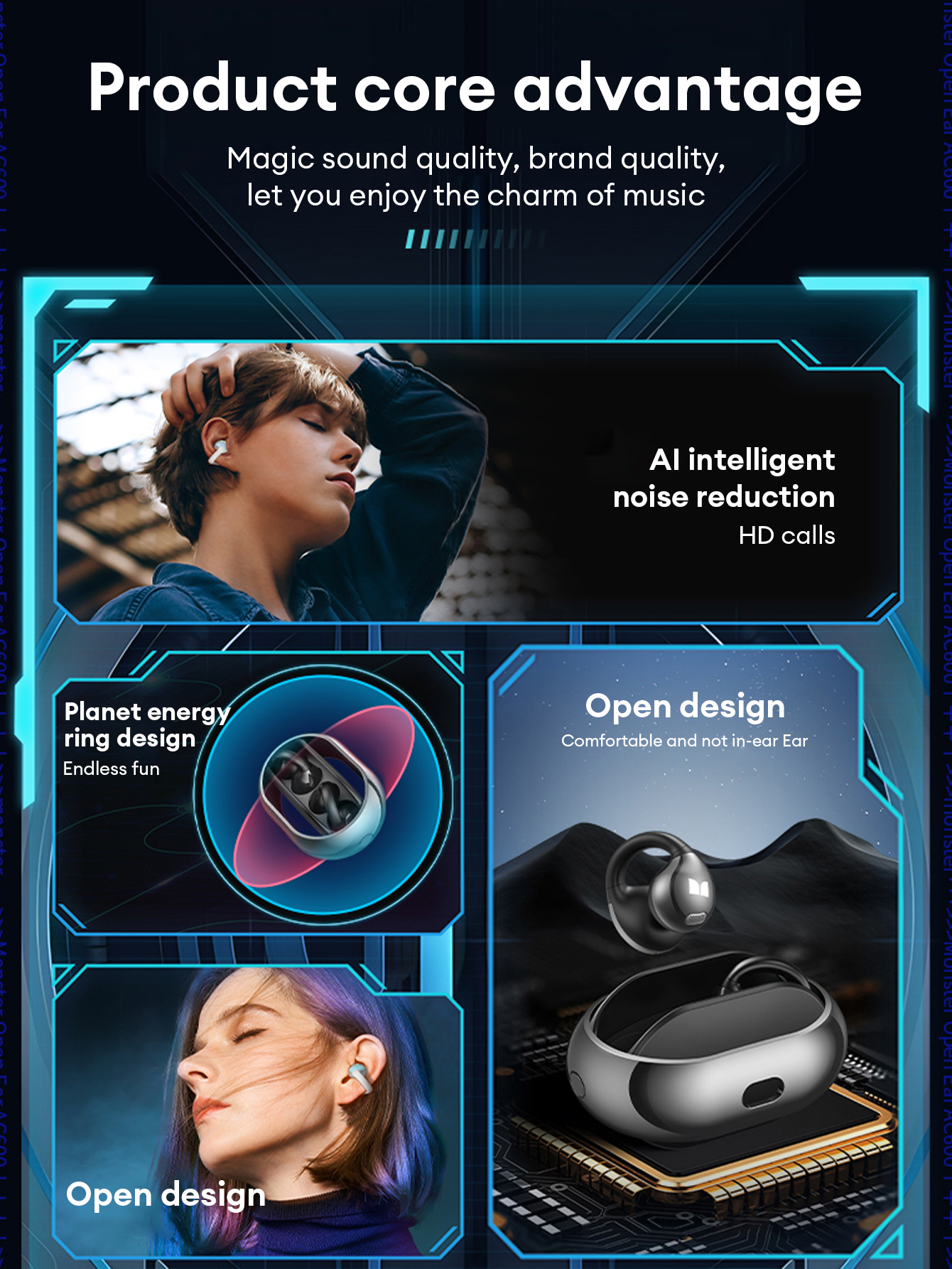 Monster AC600 Open Ear Bone Conduction Wireless Noise-Cancelling ...