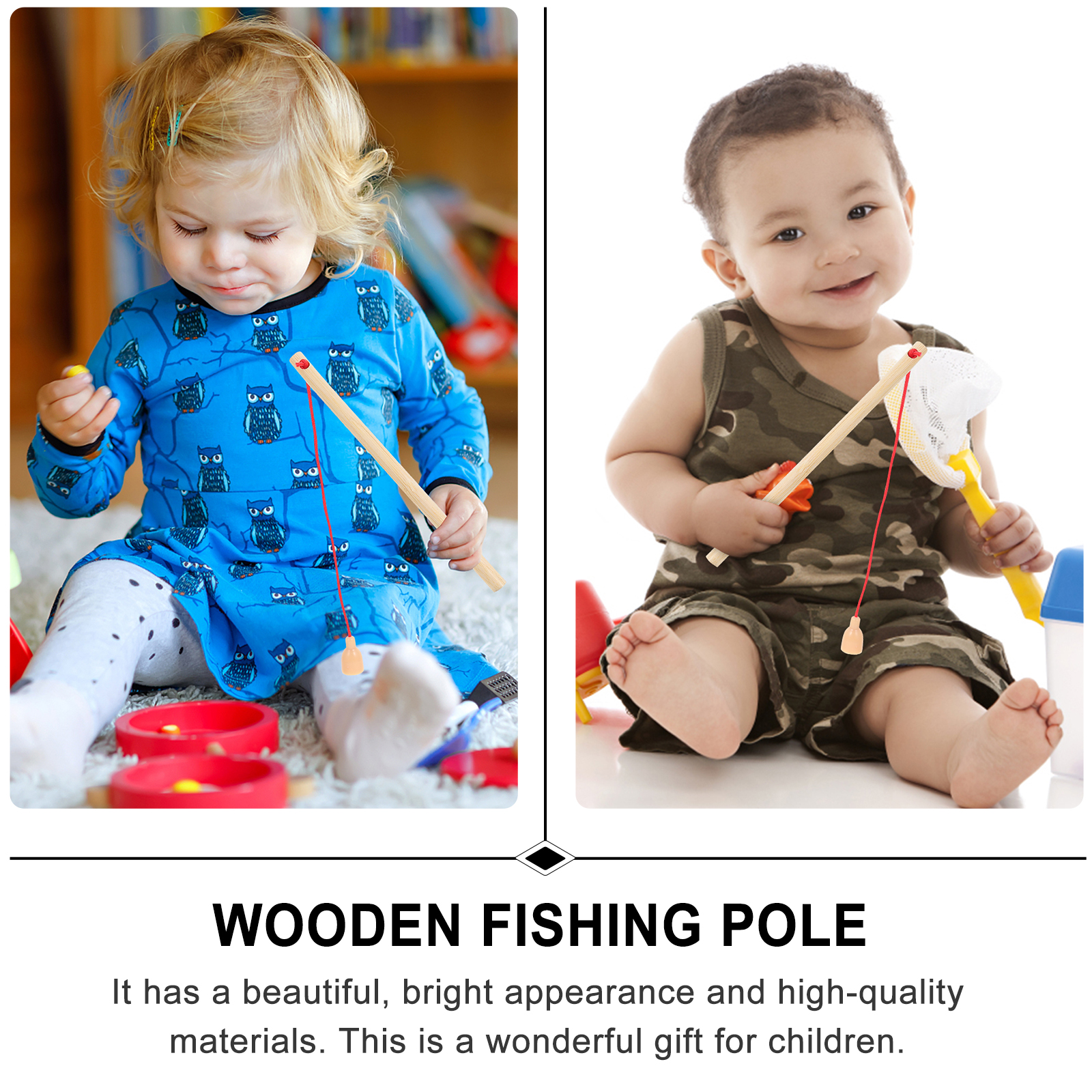📦 Wooden Creative Fishing Rod Game Toy Early Education Funny Catching ...