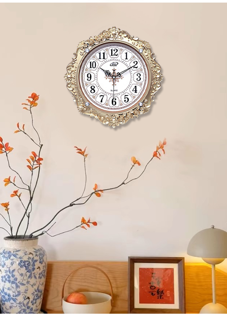 European Luxury Gold Wall Clock,Creative Retro Silent Battery Operated ...
