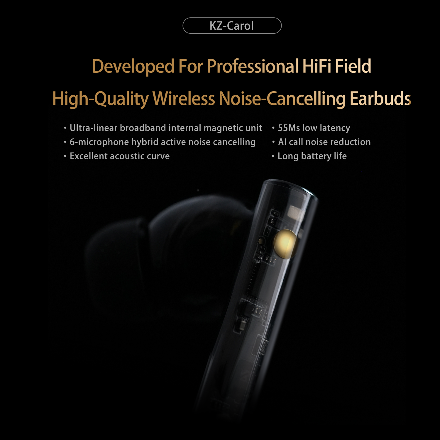 KZ Carol Wireless Active Noise Cancelling Earbuds 55dB noise reduction ...