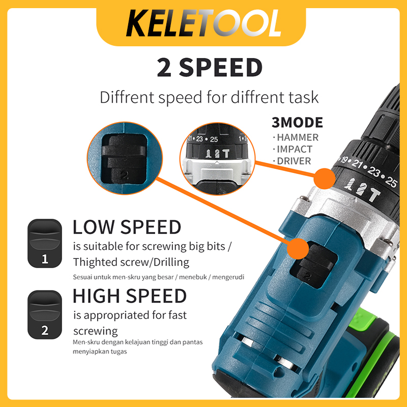 288v Cordless Electric Screwdriver drill hammer keletool power tools ...