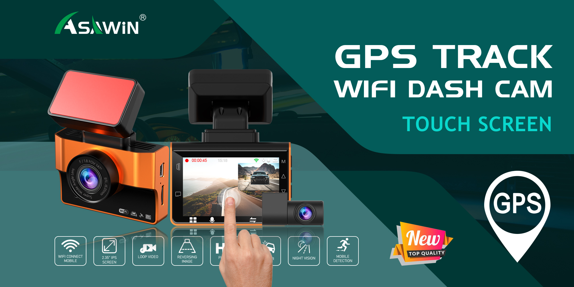 Asawin A2 ADAS WIFI Dash Cam 2K Gps Track Car Camera Front And Rear 2. ...