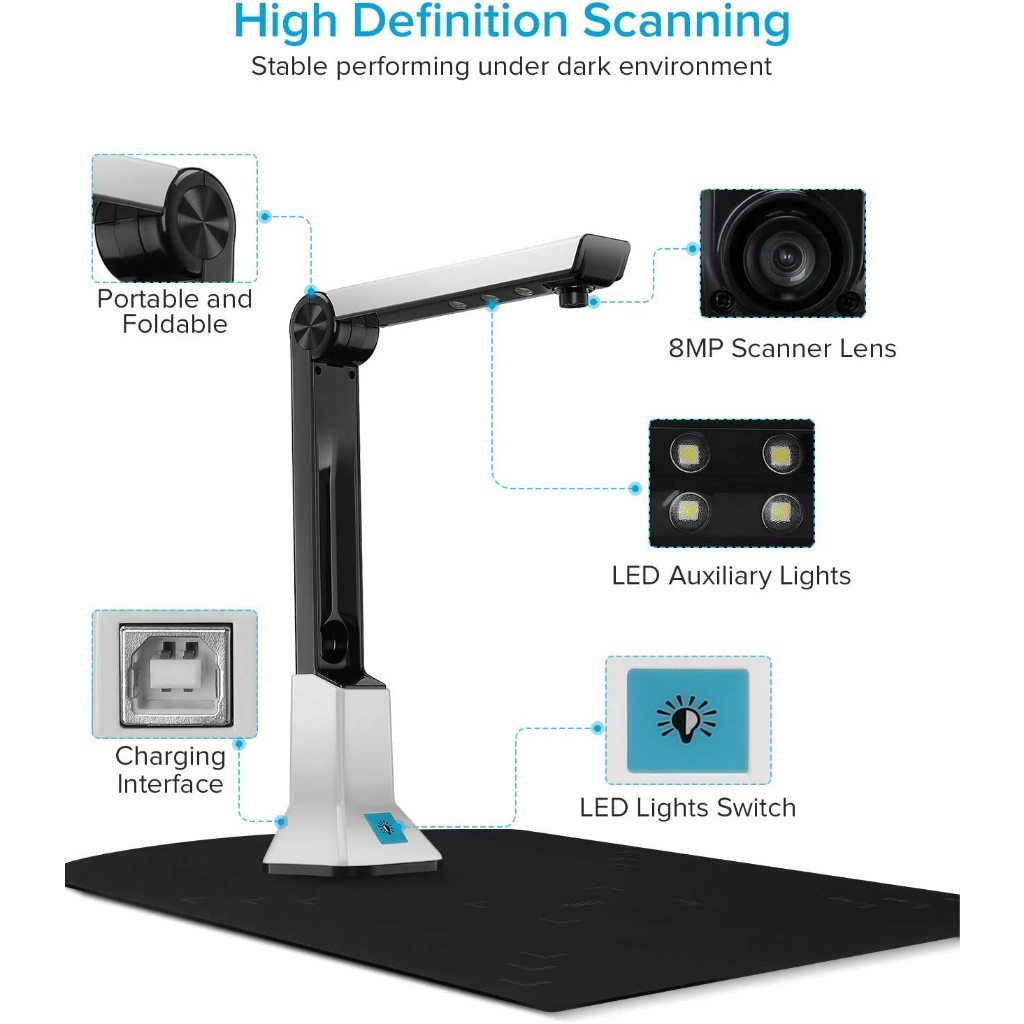 Kinghun BK50 Portable 8 Mega-pixel High Definition Book Scanner Capture ...