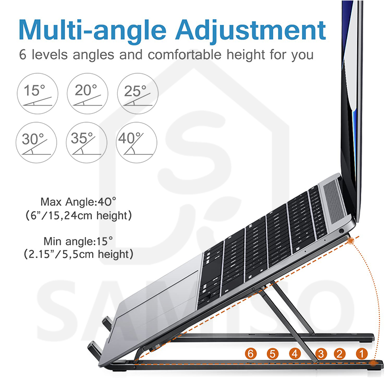 Laptop Stand 6 Angles Adjustable Aluminum Ergonomic Foldable Portable ...