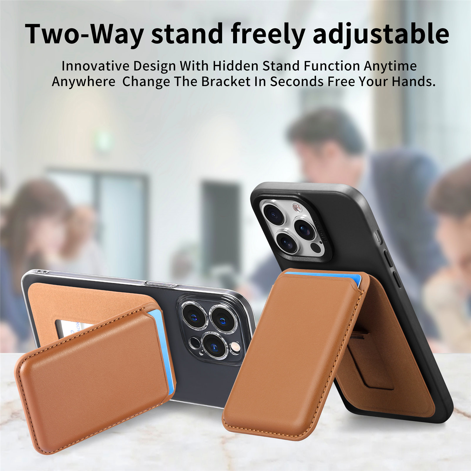 Fashion Leather Cell Phone Card Holder Mobile Phone Wallet Case Credit ...