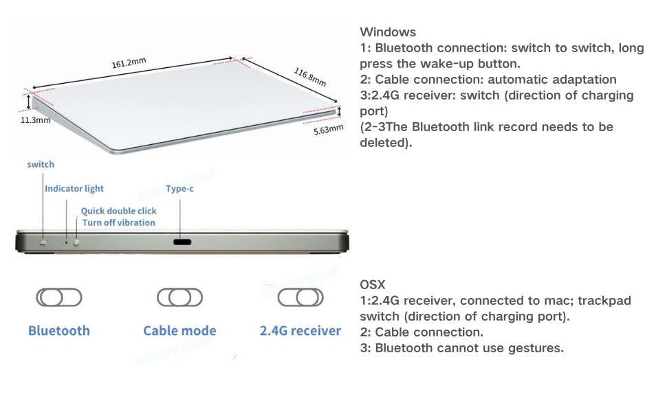IFXLIFE Bluetooth Touchpad Multi-function gestures Trackpad Rechargeable Wireless Touchpad for ...