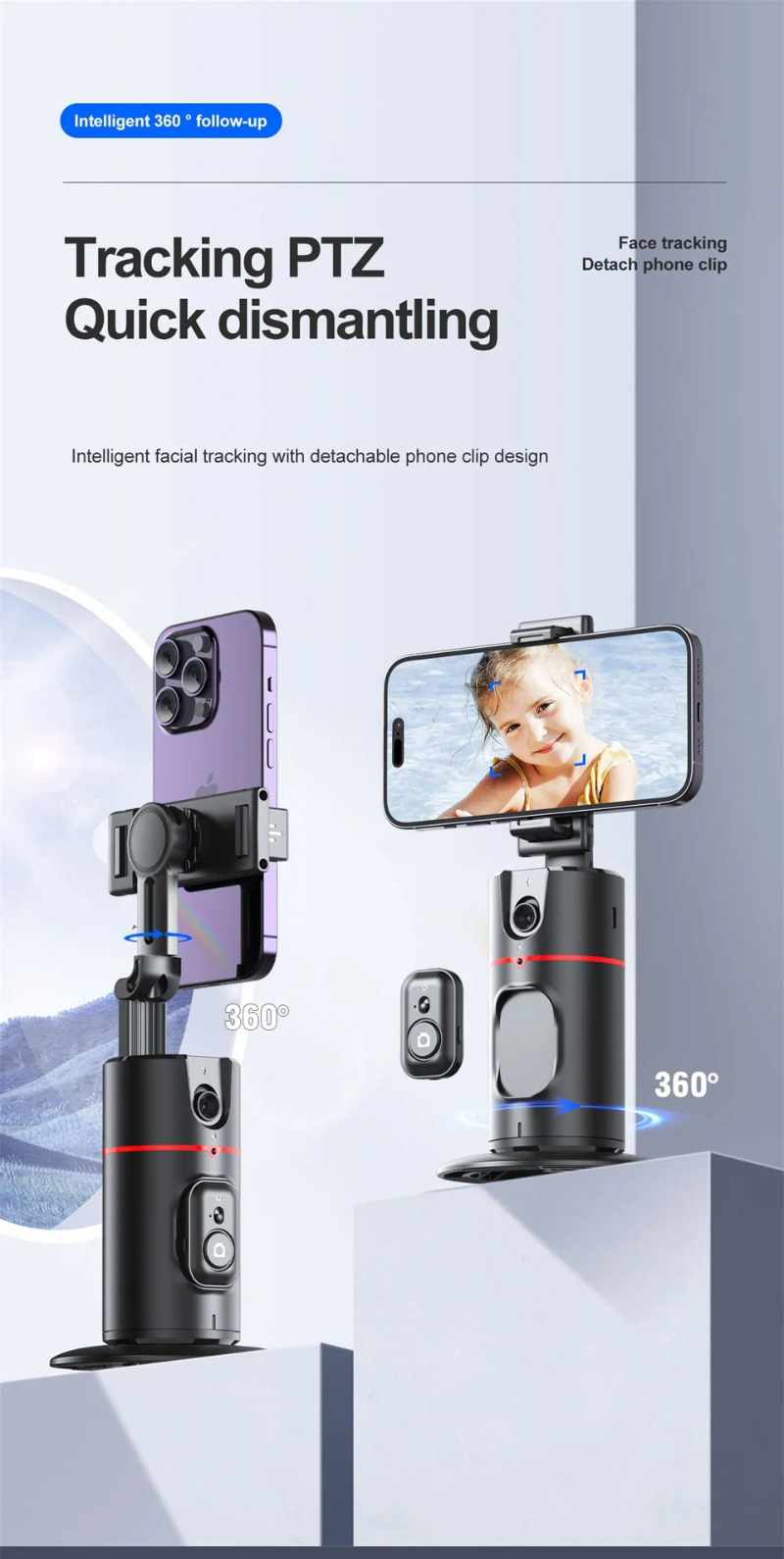 P02 Auto Face Tracking Tripod 360° Rotation Phone Holder Desktop Tracking Gimbal Stabilizer ...