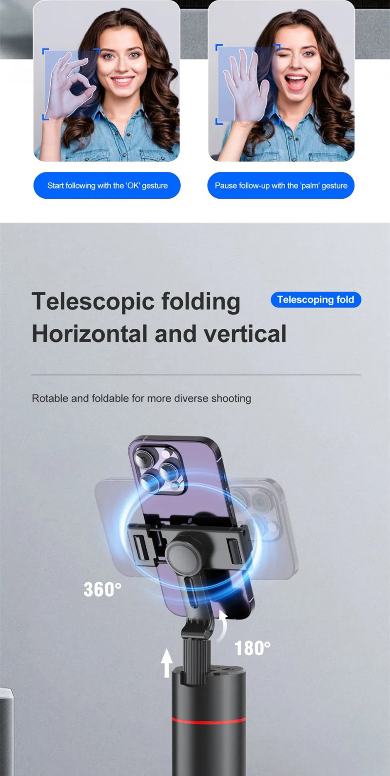 P02 Auto Face Tracking Tripod 360° Rotation Phone Holder Desktop Tracking Gimbal Stabilizer ...