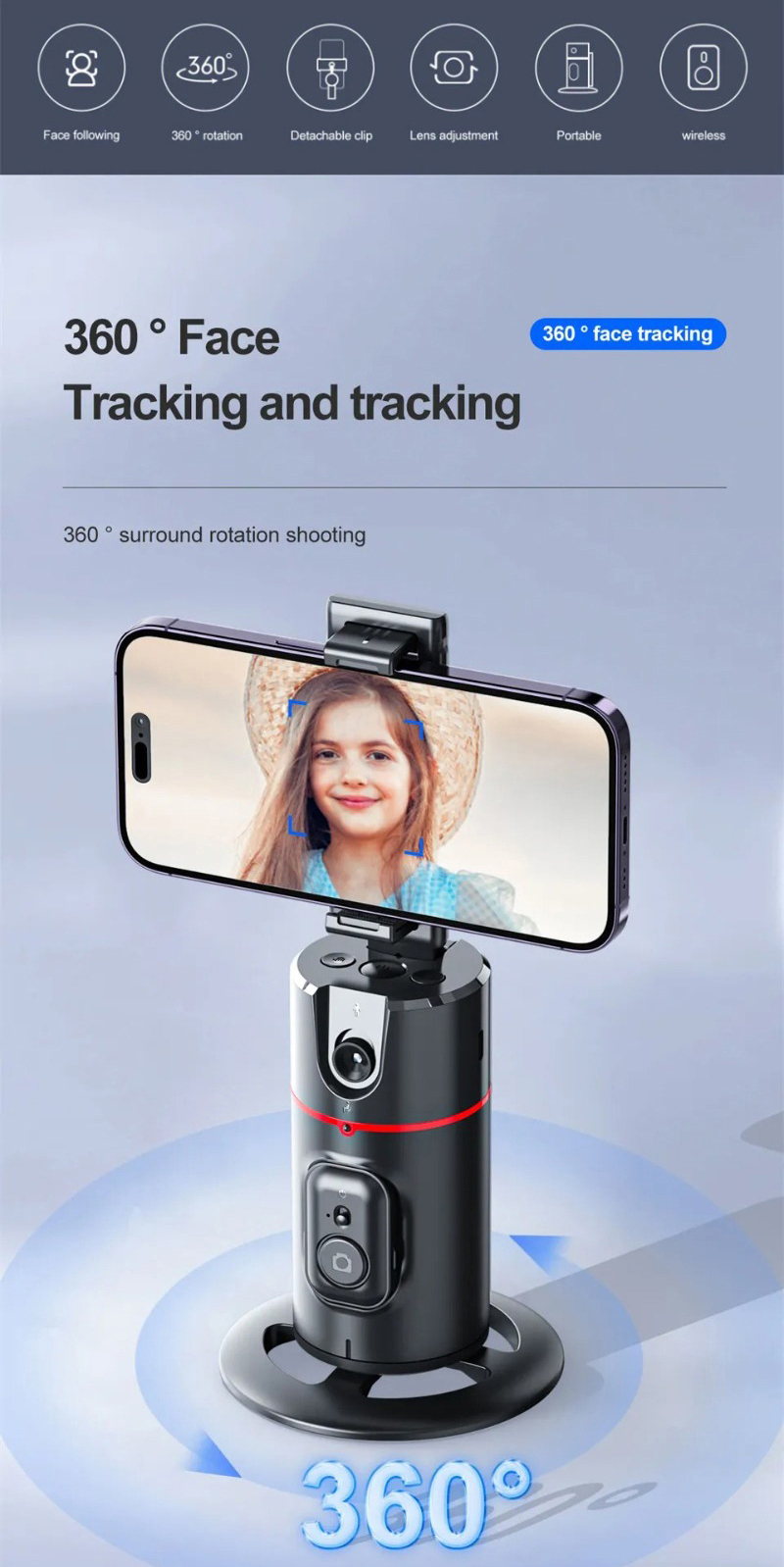Smart Auto Face Tracking Phone Holder, 360° Rotation Gimbal Stabilizer ...