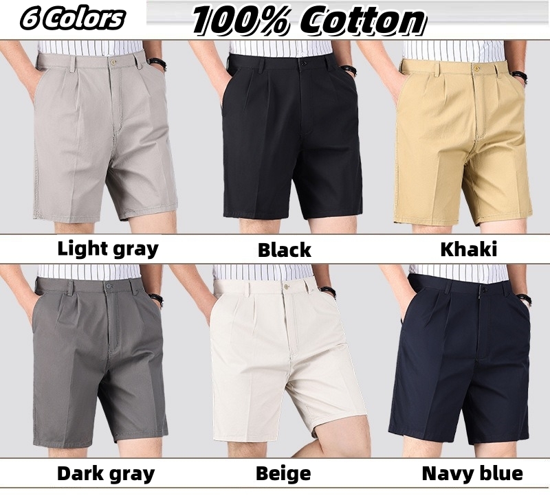 Men's Plain Cotton Straight Cut Shorts Business Casual Loose Short Suit ...
