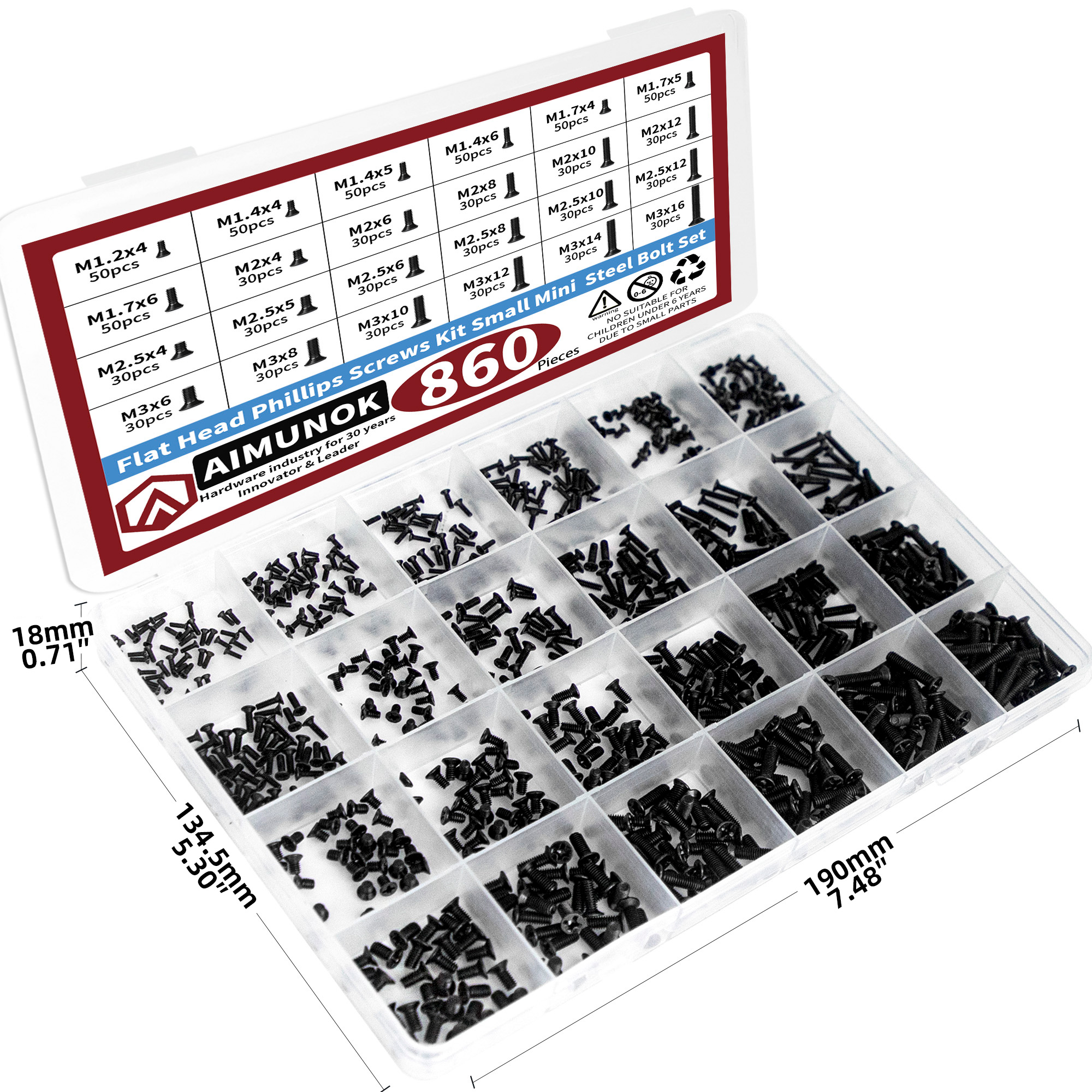 Countersunk Flat Head Phillips Screw Set - M1.2, M1.4, M1.7, M2, M2.5 ...