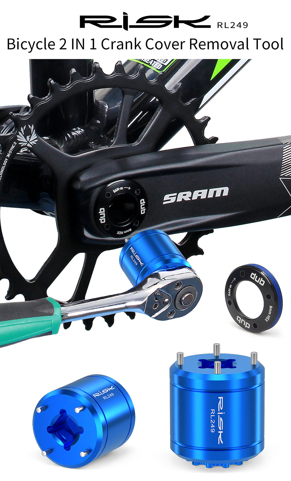 RISK Bike 2-in-1 Crank Cover Removal Tool Bicycle Crankset Cap Remover ...