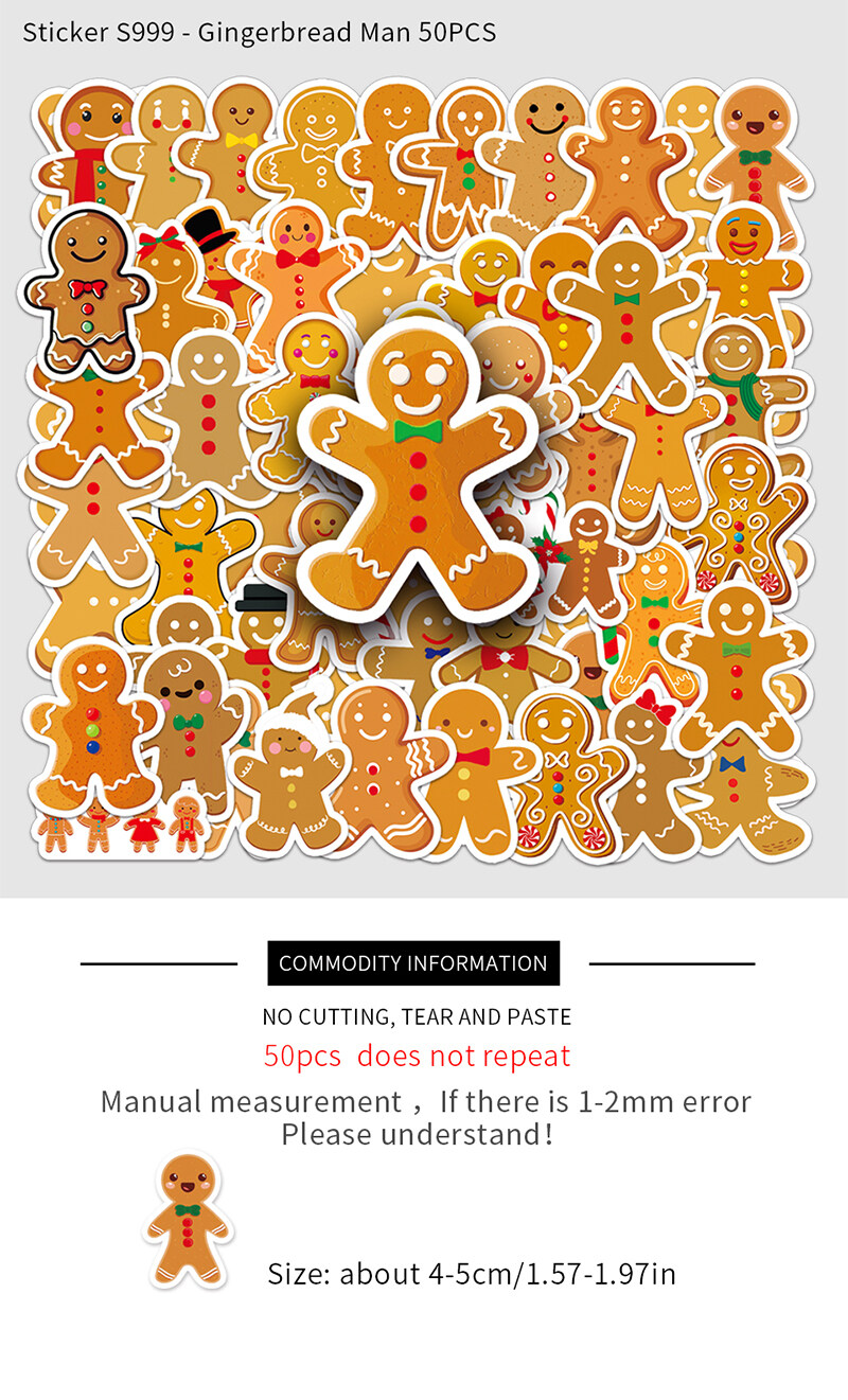 50Pcs Cartoon Gingerbread Man Sticker Laptop Helmet Desktop Decoration ...