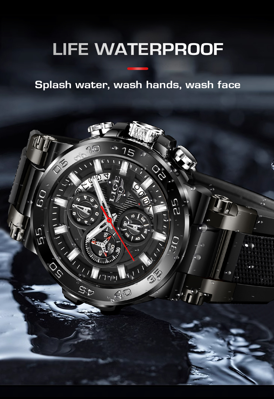 LIGE Digital Watch Men Original Waterproof Chronograph Watches Luminous ...