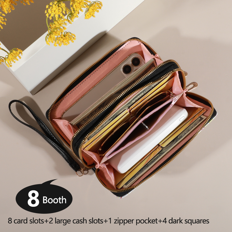 Women's PU leather long wallet, double-layer | Shopee Singapore