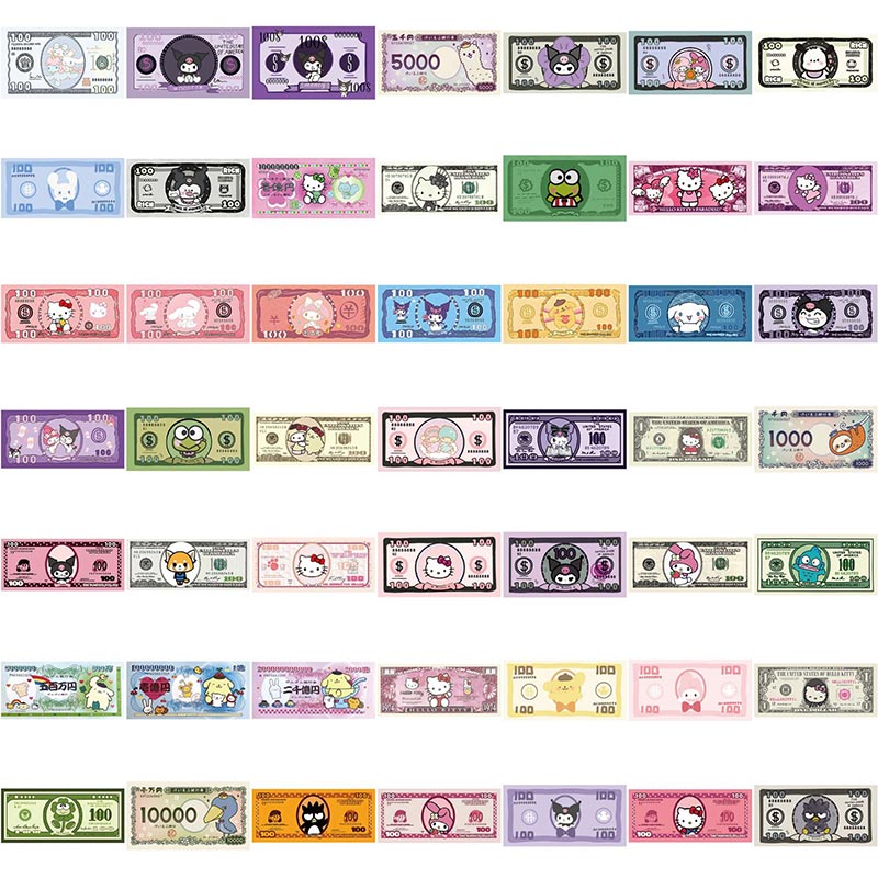 50Pcs Cartoon Sanrio Paper Money Stickers DIY Laptop Decorative Hello ...