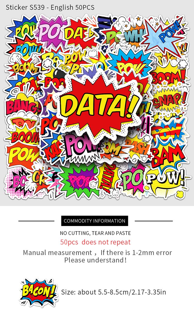 50pcs BAM POW WOW BOOM Explosion Cloud Style Cartoon English Letter ...