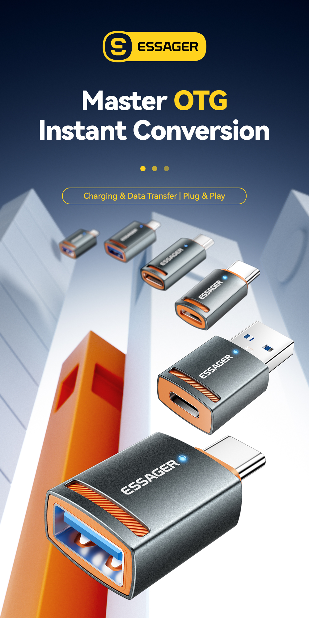 Essager 3A type c/micro/USB/L Adapter 5Gbps High Speed Transmit OTG ...