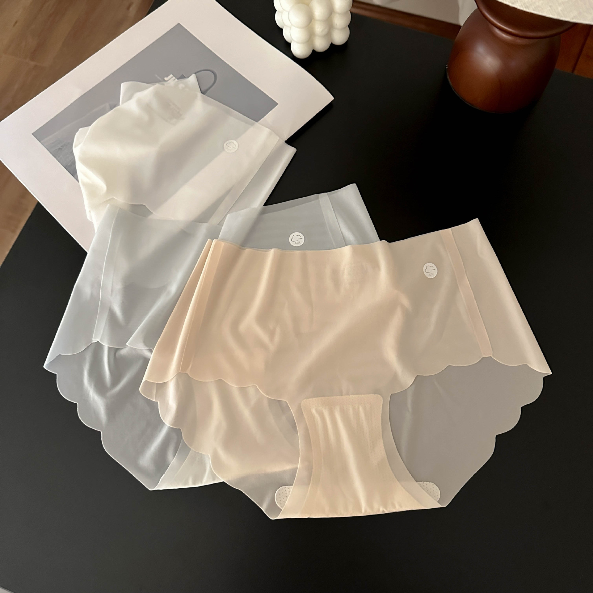 Ultra-thin Plus Size Solid Color Mask Panties Ice Silk Panties Women Mid-Waist Breathable Summer ...
