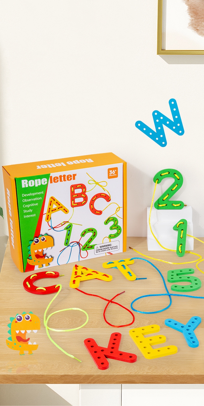 Rope Letter and Number Lacing Toy – Montessori Educational Wooden Set ...