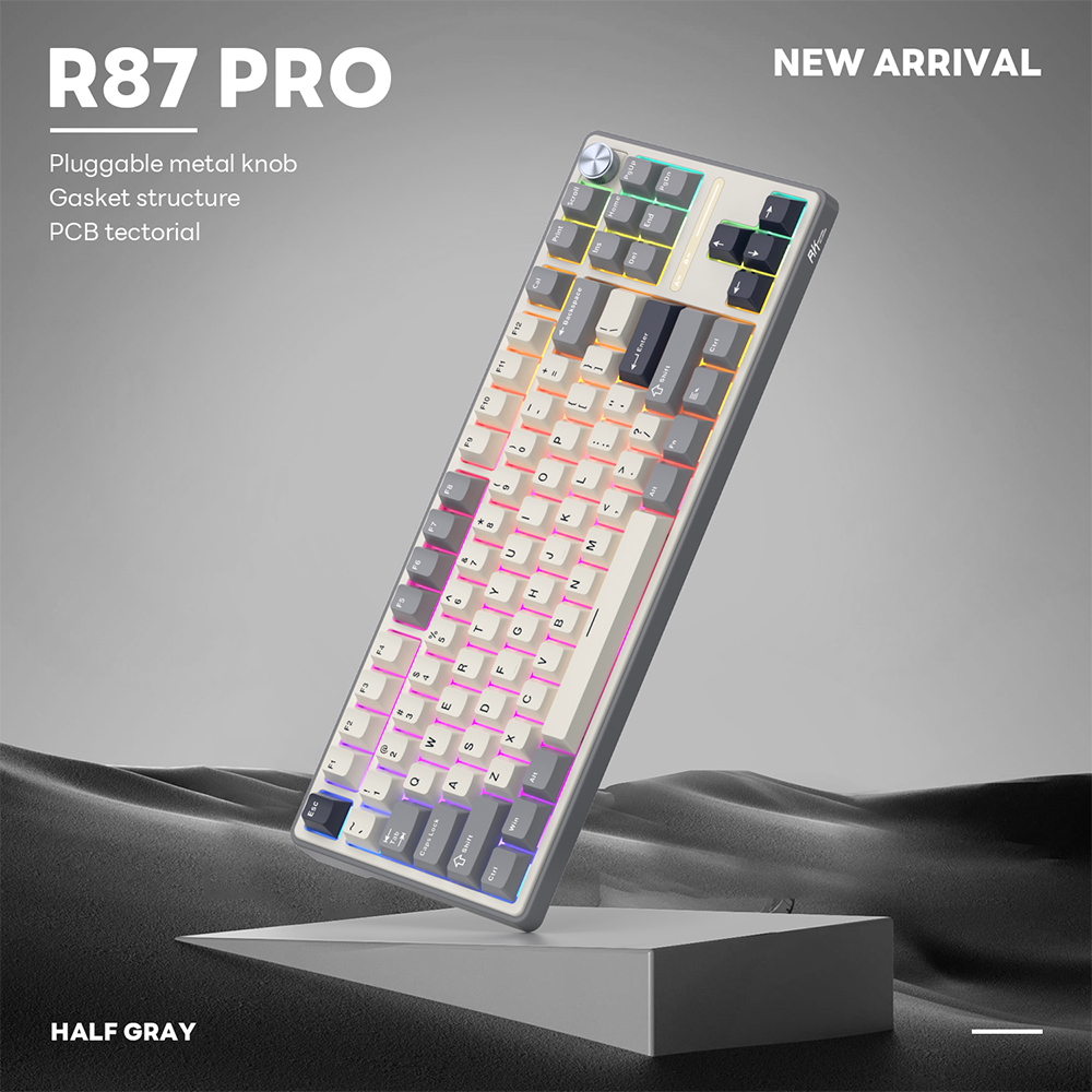 Royal Kludge RK R87Pro Half Grey 87 Key Gaming keyboard 80% With knob ...