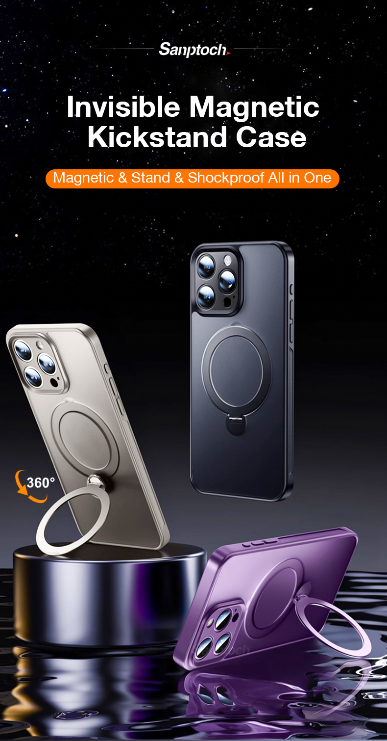 Sanptoch 360° Rotatable Ring Stand Phone Case For iPhone 16 / 15 / 14 / 13 / 12 Pro Max For ...