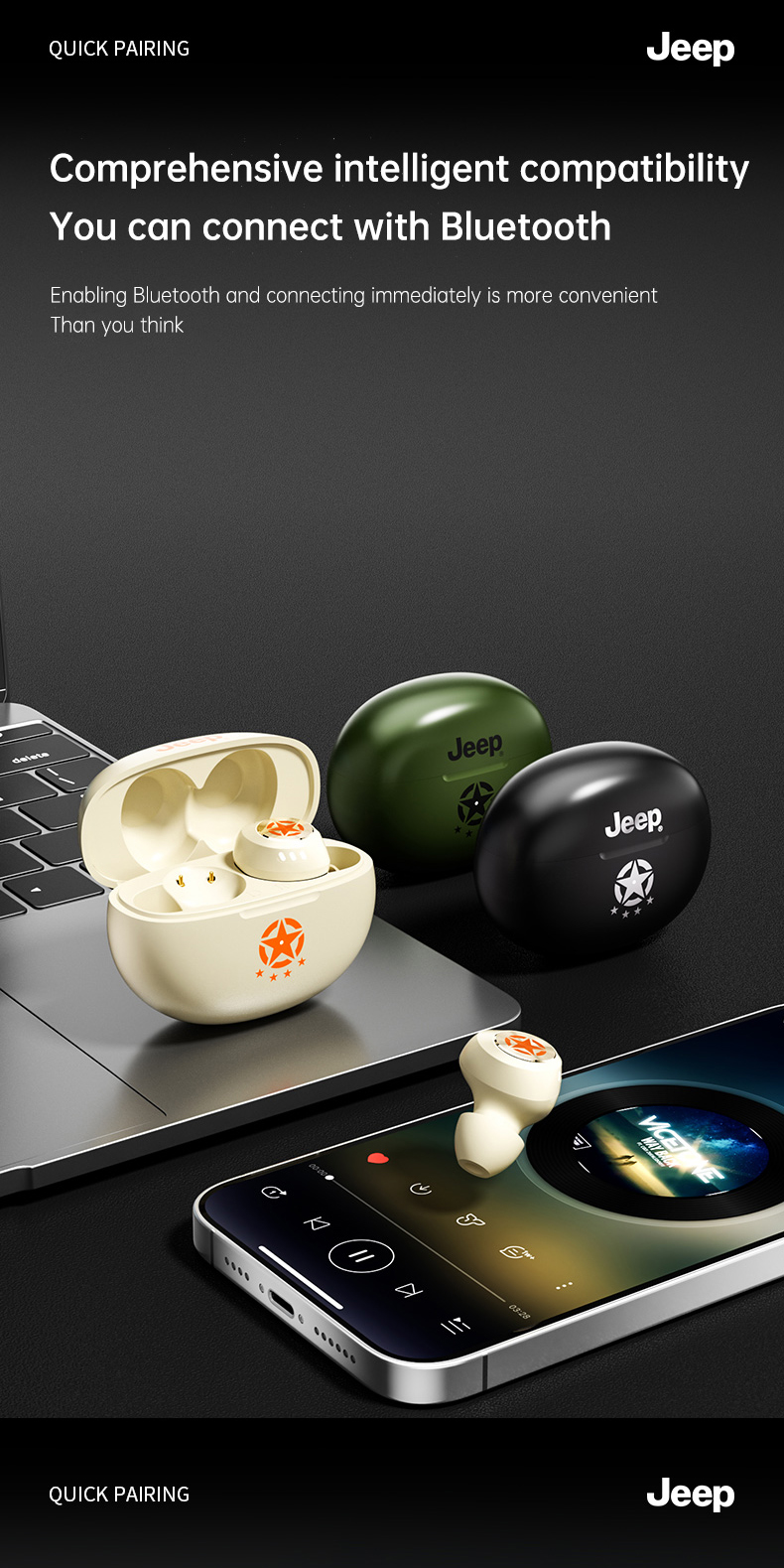 Jeep EW112 Bluetooth 5.4 Wireless Earbuds Waterproof Noise Cancelling ...