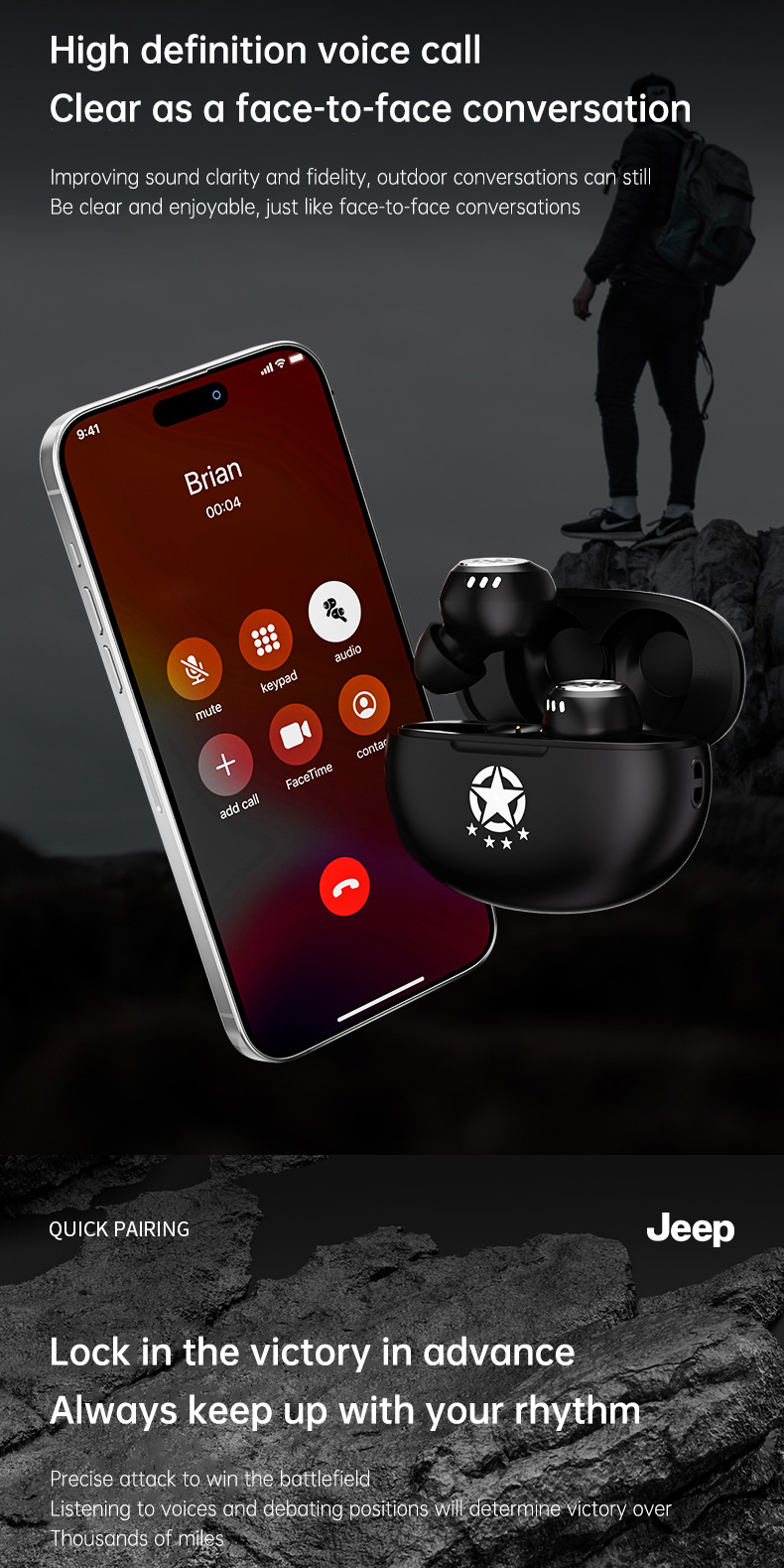 Jeep EW112 Bluetooth 5.4 Wireless Earbuds Waterproof Noise Cancelling ...