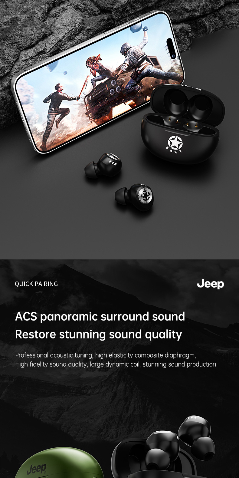 Jeep EW112 Bluetooth 5.4 Wireless Earbuds Waterproof Noise Cancelling ...