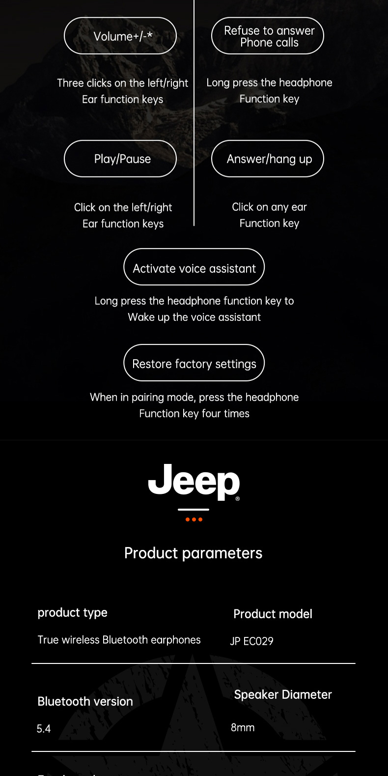 Jeep EW112 Bluetooth 5.4 Wireless Earbuds Waterproof Noise Cancelling ...