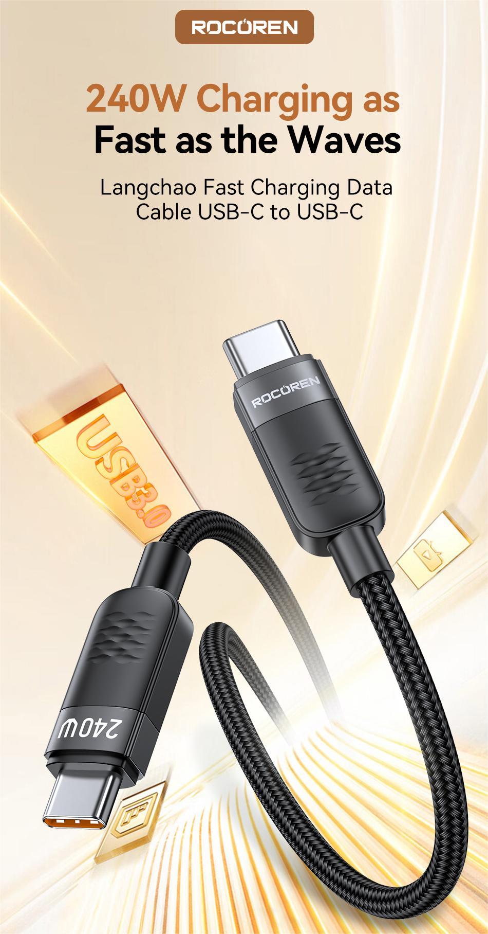 Rocoren 240W USB Type C To USB C PD QC 3.0 5A 100W Fast Charging USBC ...