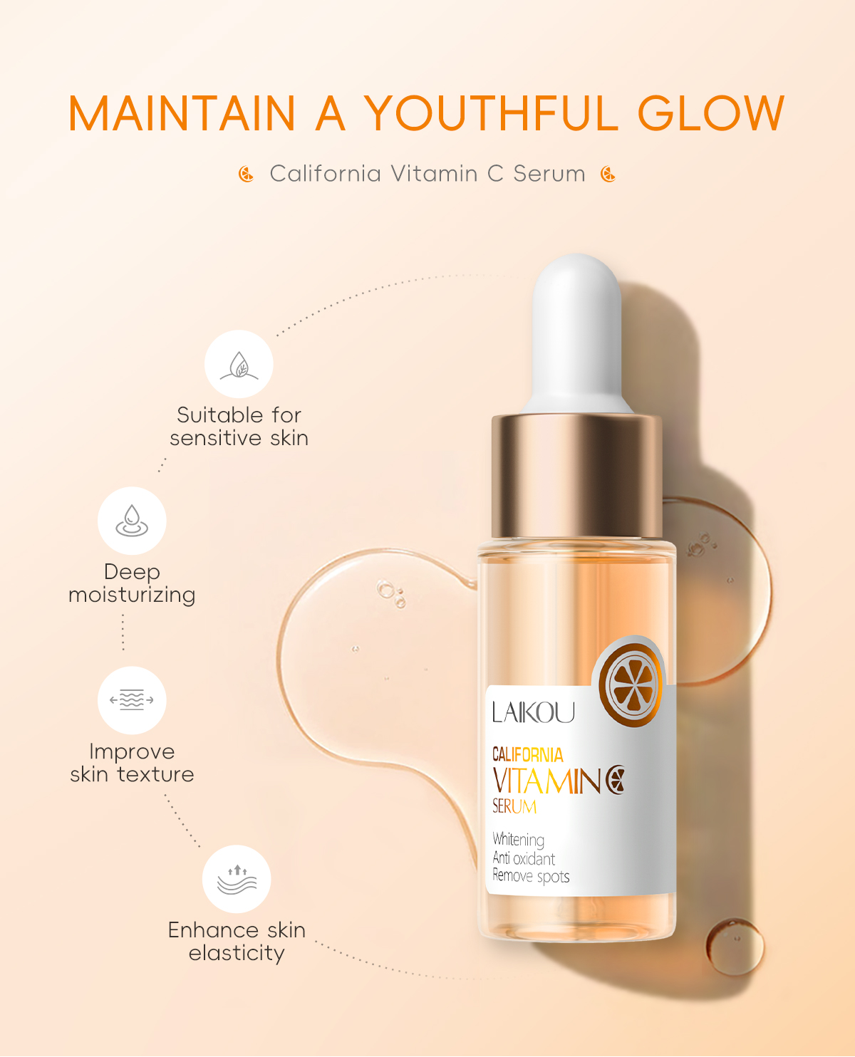 LAIKOU Vitamin C Facial Serum VC Whitening Anti-Aging Freckle Dark Spot ...