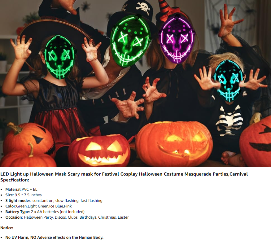Light up Purge Mask LED Jason Mask Scary Halloween Mask Costume for ...