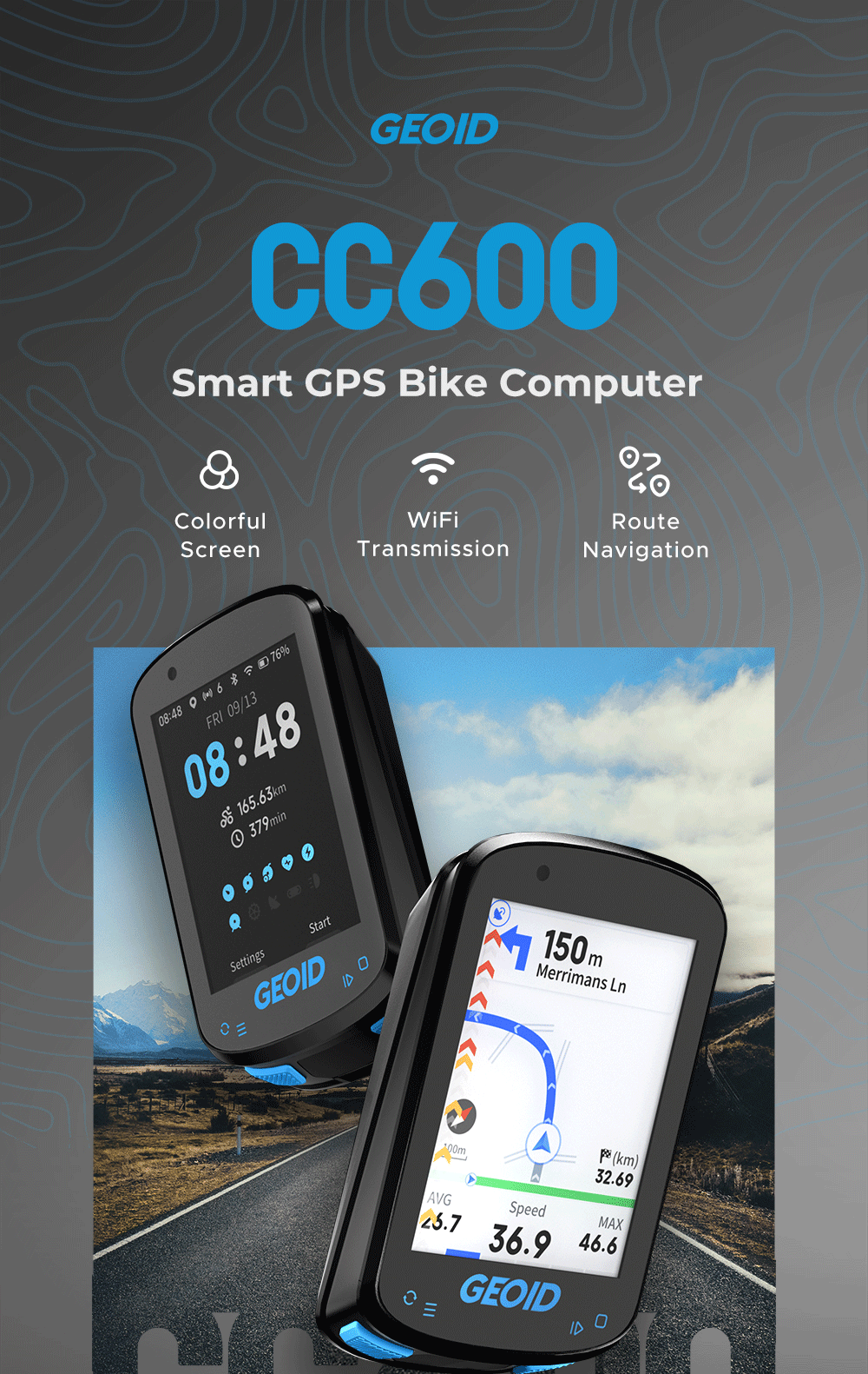 GEOID CC600 Colorful Screen Navigation GPS Bike Computer 2.4 inch WIFI ...