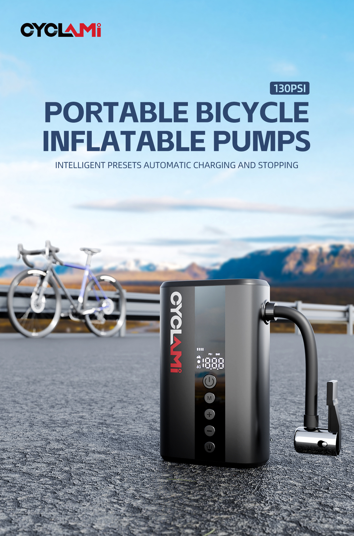 CYCLAMI Z5L 130 PSI Electric Pump Tire Inflator Air Pressure Display ...