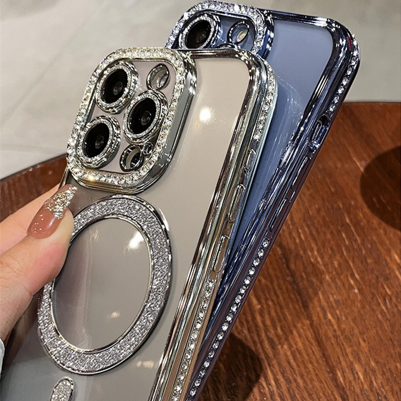 Glitter Diamonds Magnetic Phone Case For iPhone 16 pro max 15 14 plus ...