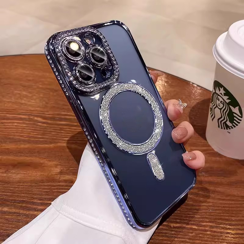 Glitter Diamonds Magnetic Phone Case For iPhone 16 pro max 15 14 plus ...