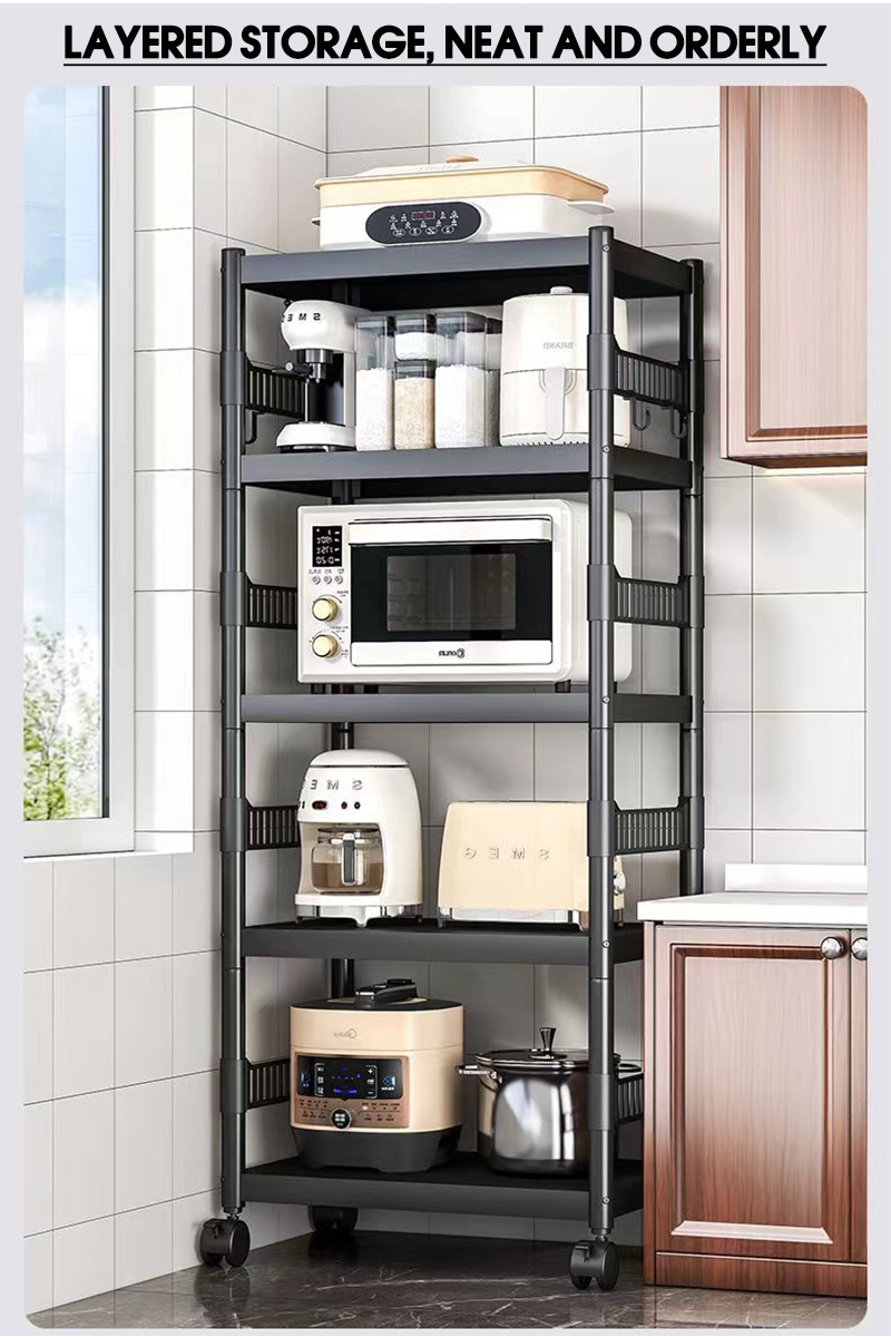 Movable Metal Kitchen Rack Shelf White Storage Rack with Wheels ...