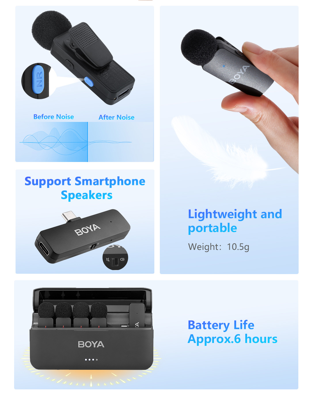 BOYA BY-V4U 2.4GHz Four-Channel WirelessMicrophone with Charging Box 4 Transmitters Mini Mic ...