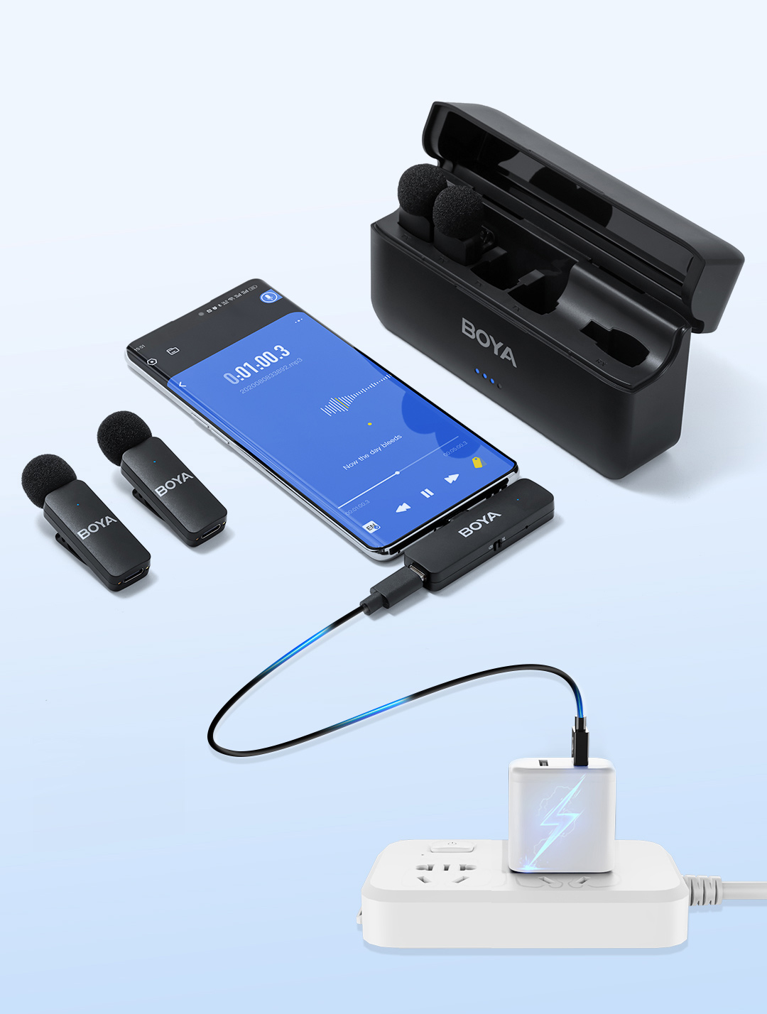 BOYA BY-V4U 2.4GHz Four-Channel WirelessMicrophone with Charging Box 4 Transmitters Mini Mic ...