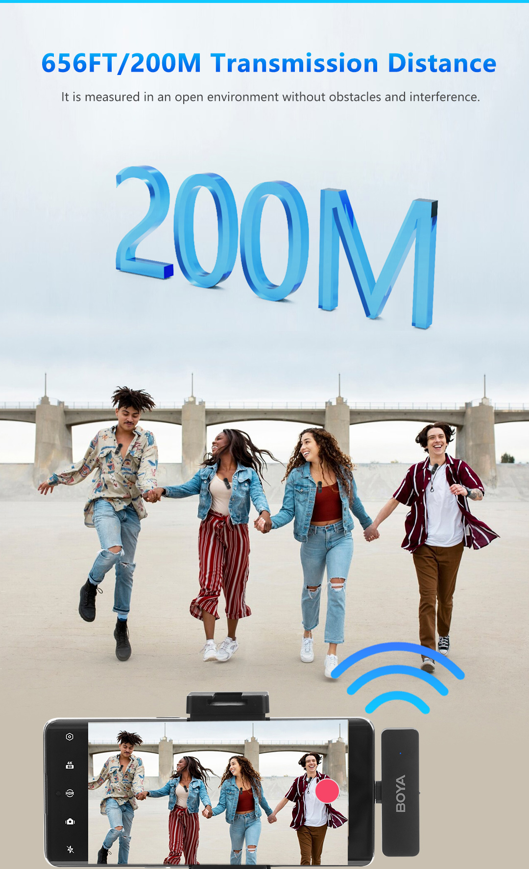 BOYA BY-V4U 2.4GHz Four-Channel WirelessMicrophone with Charging Box 4 Transmitters Mini Mic ...